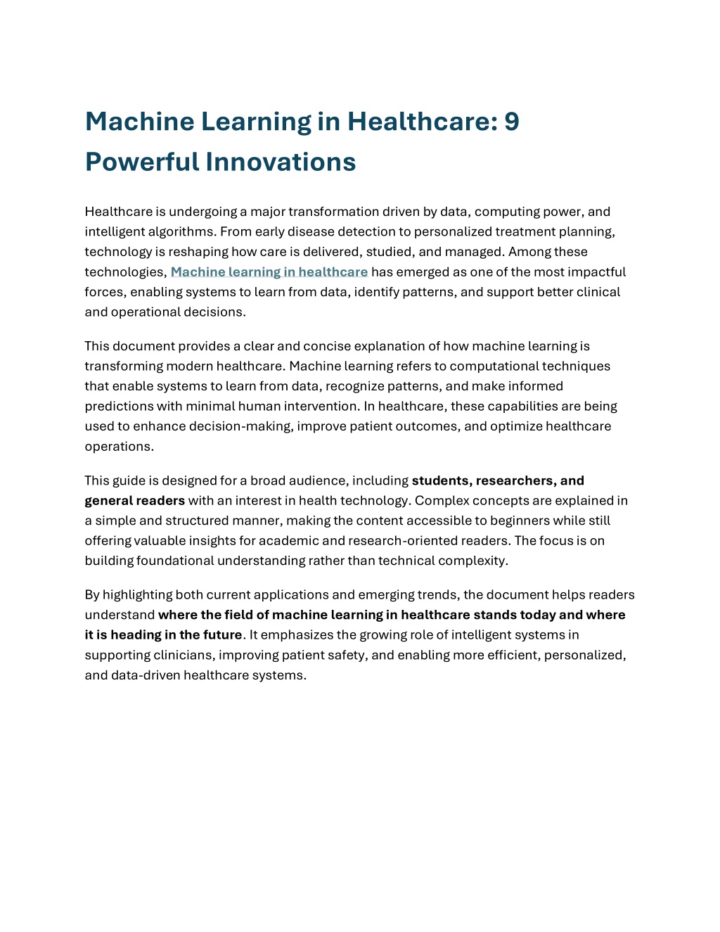 PPT - Machine Learning in Healthcare 9 Powerful Innovations1 PowerPoint ...