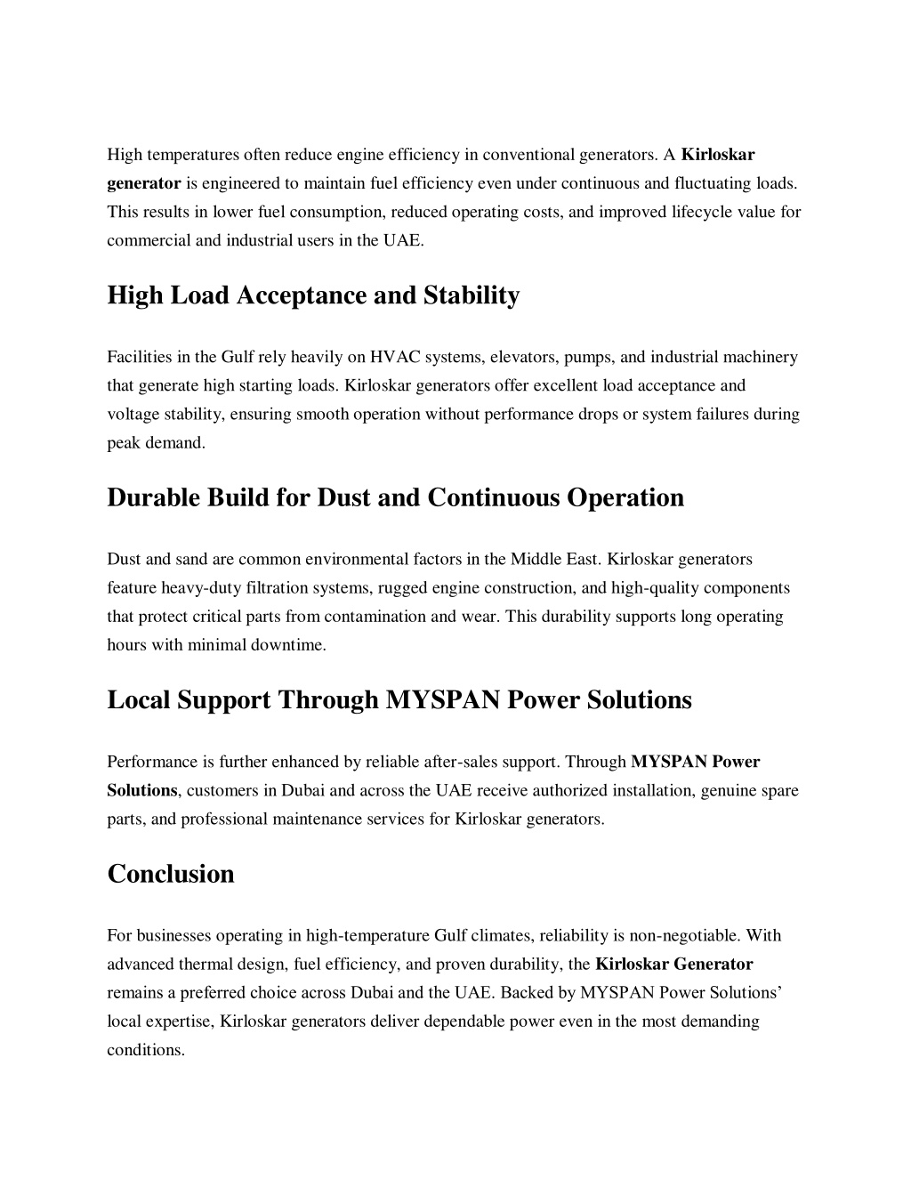 PPT - Why Kirloskar Generators Perform Better in High-Temperature Gulf ...
