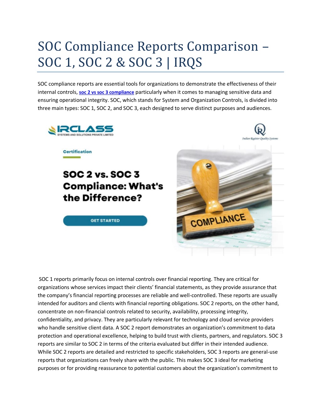 PPT - SOC Compliance Reports Comparison – SOC 1, SOC 2 & SOC 3 | IRQS PowerPoint Presentation ...