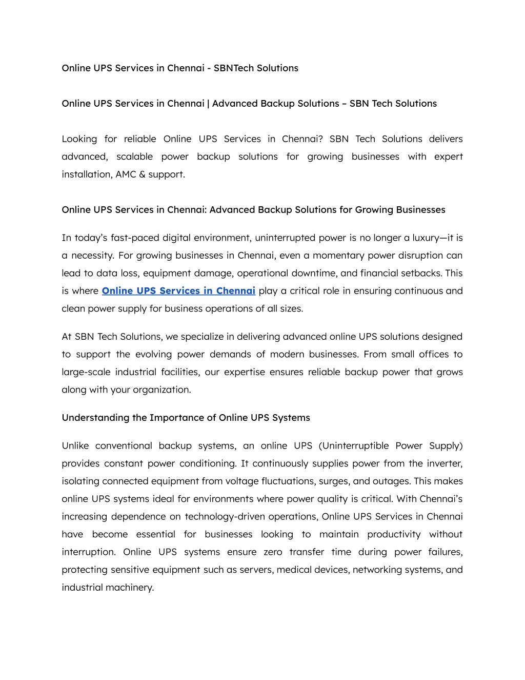 PPT - Online UPS Services in Chennai Advanced Backup Solutions – SBN ...