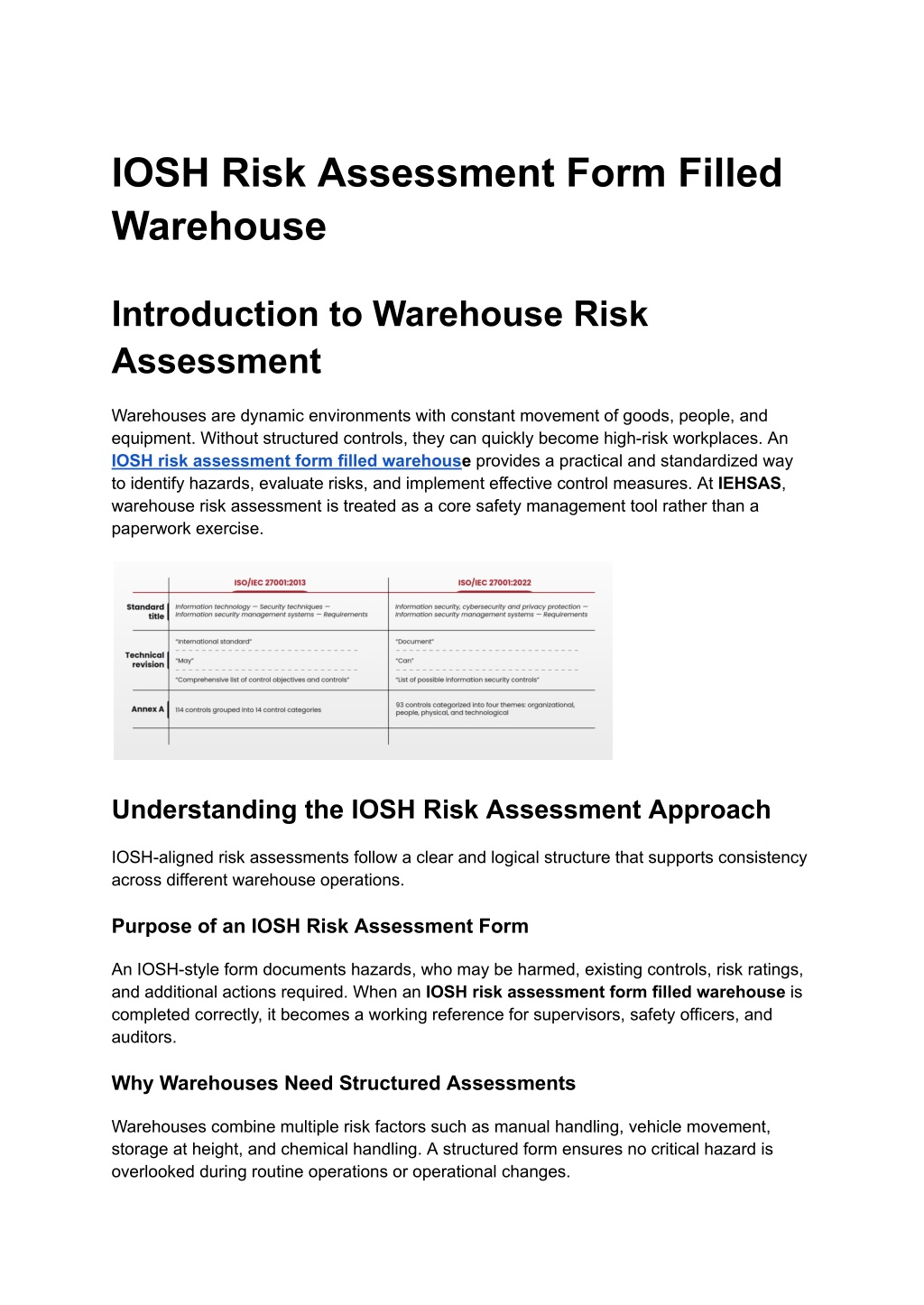 PPT - IOSH Risk Assessment Form Filled Warehouse PowerPoint ...