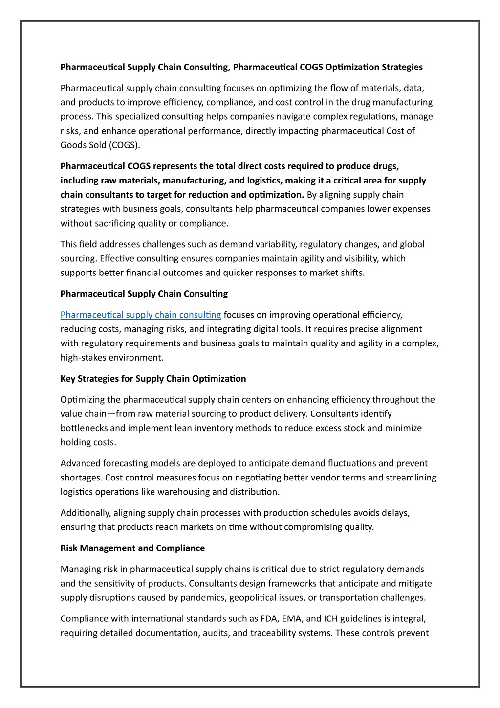 PPT - Pharmaceutical Supply Chain Consulting, Pharmaceutical COGS ...