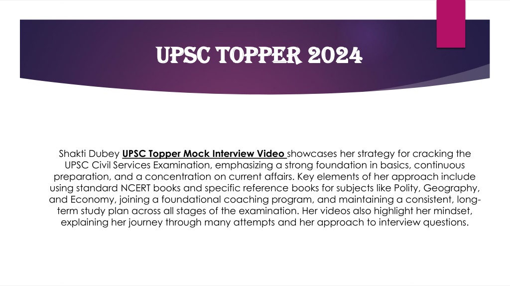 PPT - UPSC Topper Mock Interview | Shakti Dubey AIR-1 | Vajirao and ...