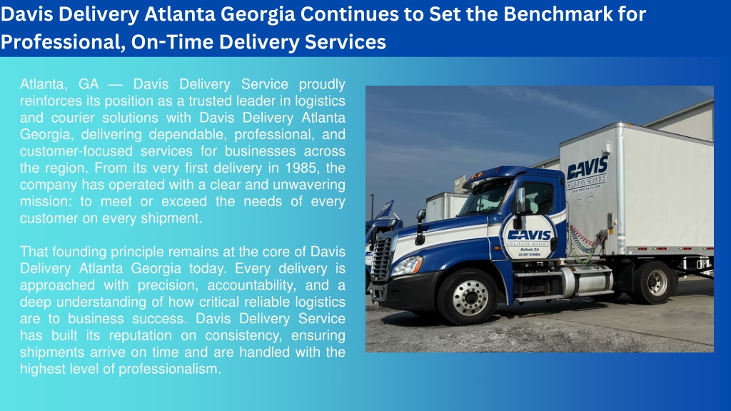 PPT - Davis Delivery Atlanta Georgia Continues to Set the Benchmark for ...