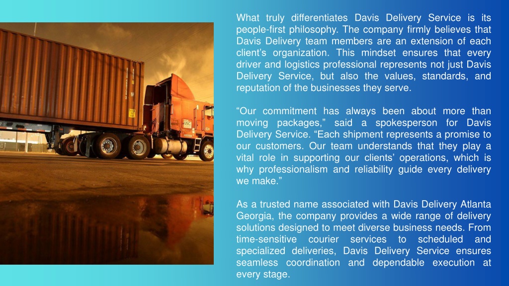 PPT - Davis Delivery Atlanta Georgia Continues to Set the Benchmark for ...