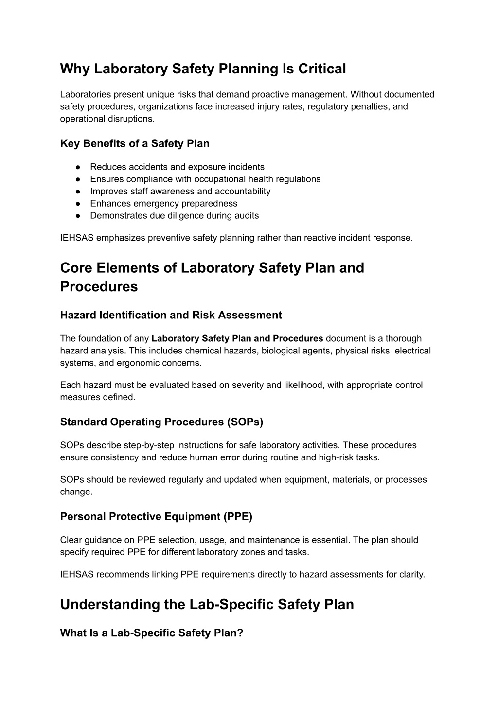 PPT - Laboratory Safety Plan and Procedures IEHSAS PowerPoint ...