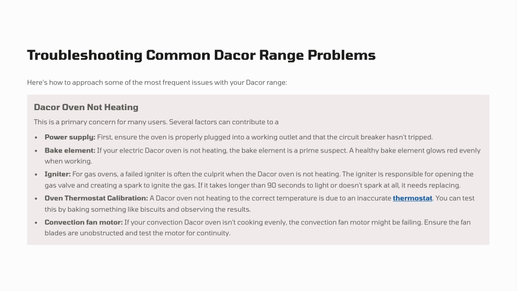 PPT - Common Dacor Range Problems and How to Diagnose Them Efficiently ...