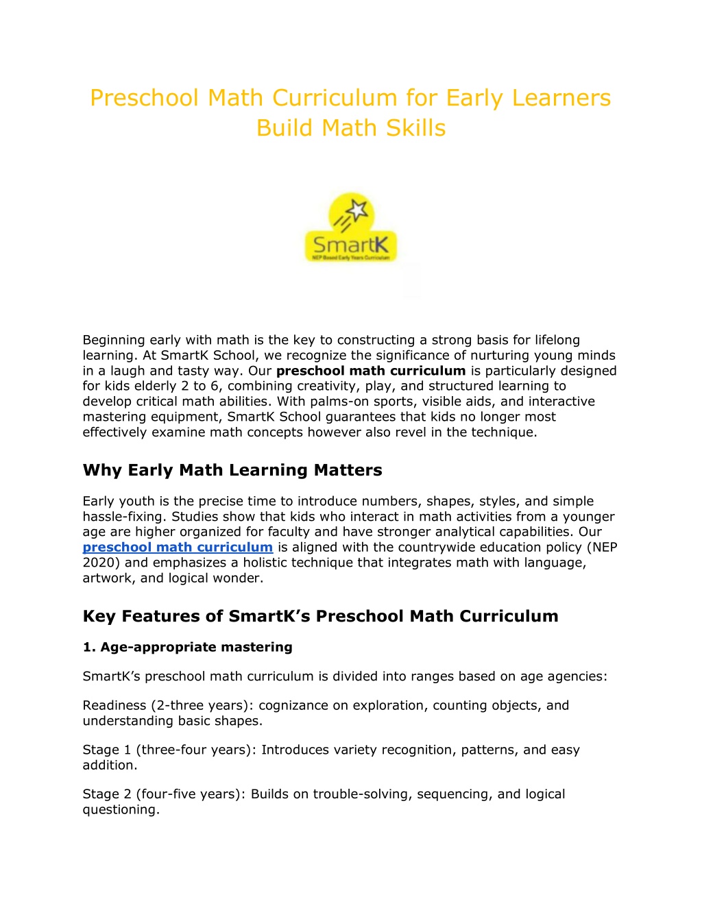 PPT - Preschool Math Curriculum for Early Learners Build Math Skills ...