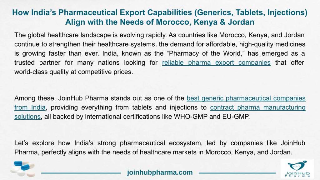 PPT - India’s Pharma Export (Generics, Tablets, Injections)Morocco ...