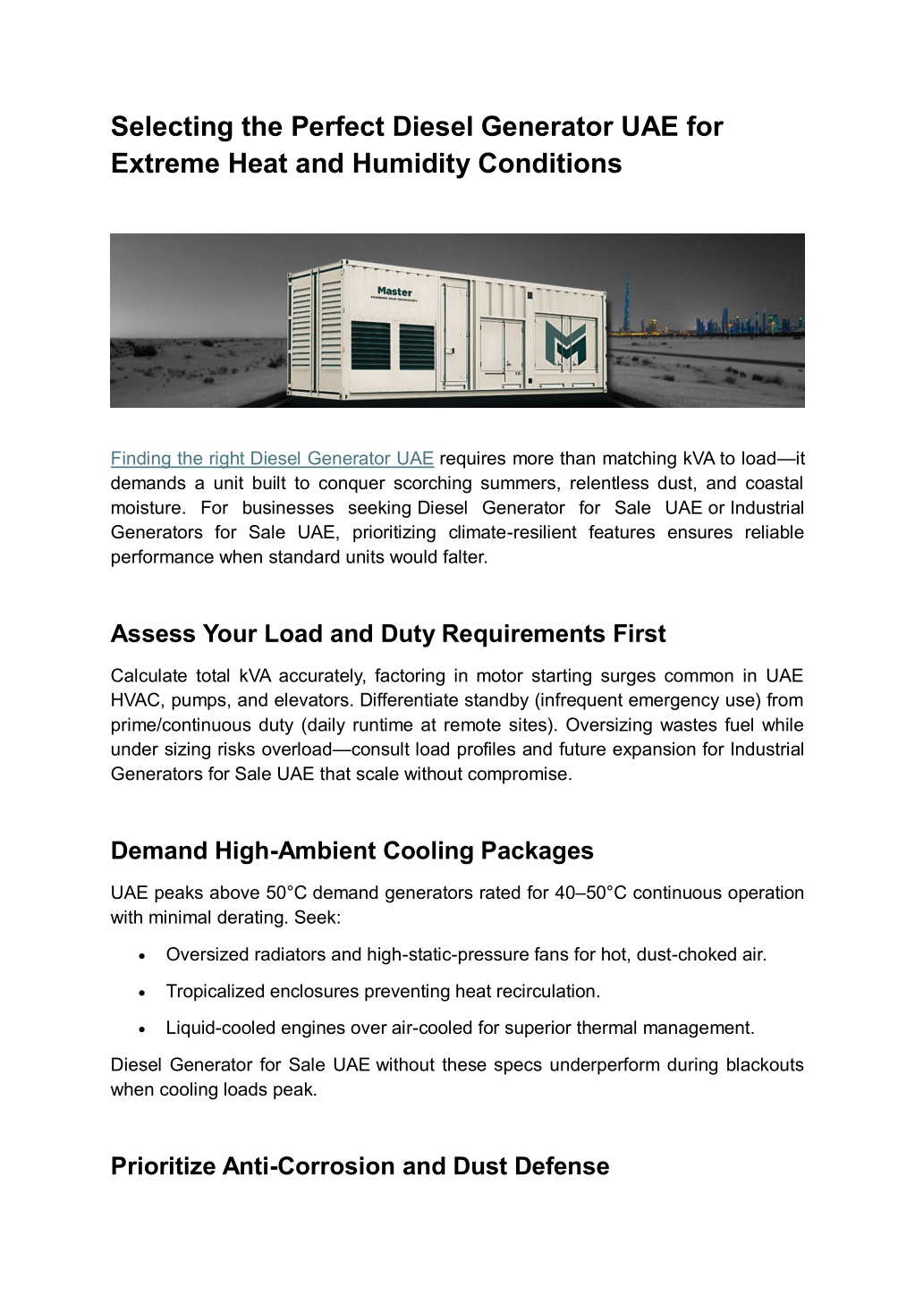 PPT - Selecting the Perfect Diesel Generator UAE for Extreme Heat and ...