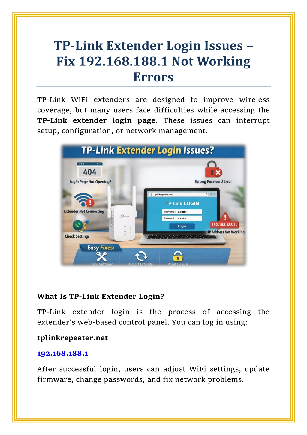 PPT - TP-Link Extender Login Issues – Fix 192.168.188.1 Not Working ...