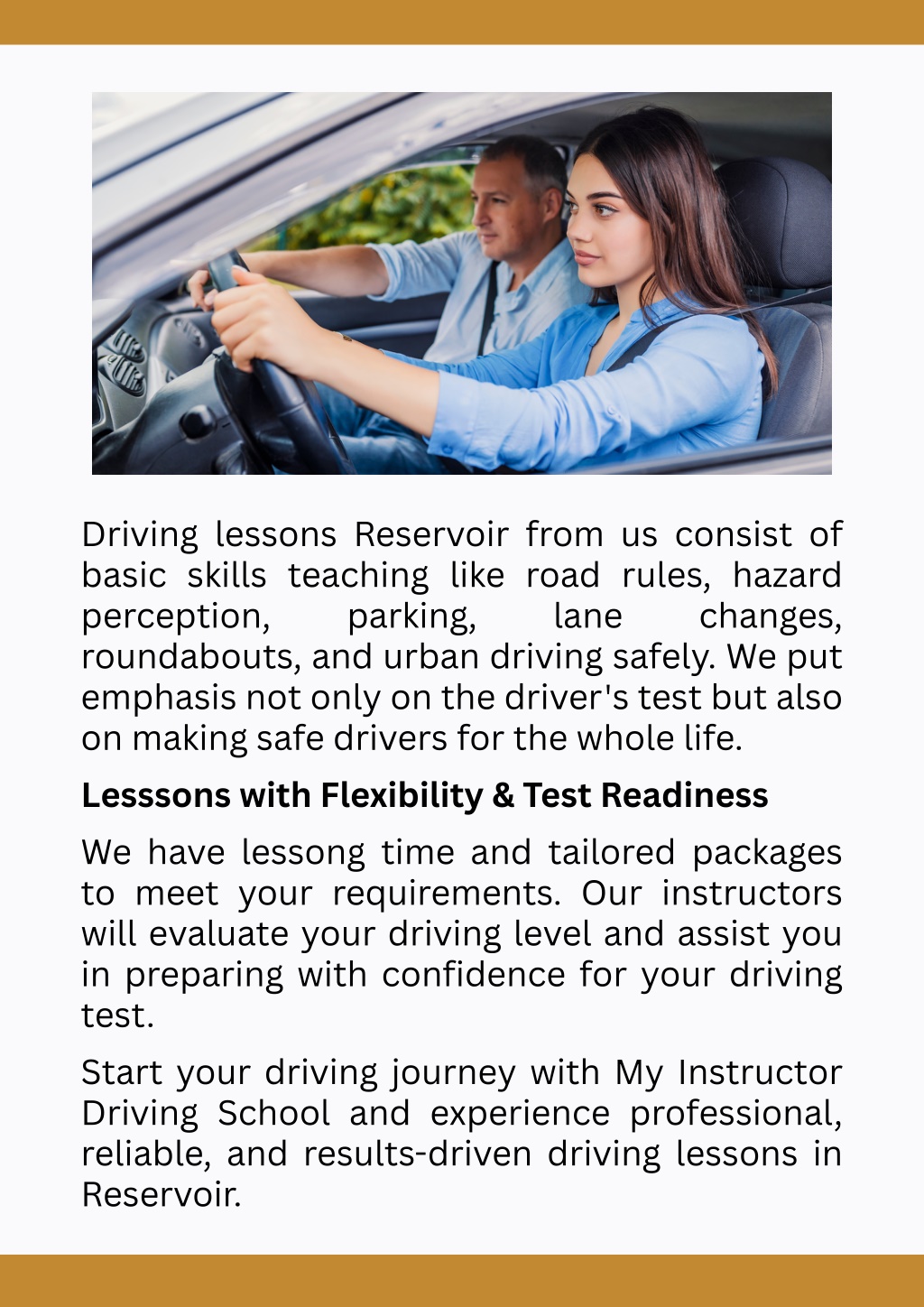 PPT - Driving Lessons in Reservoir - My Instructor Driving School ...