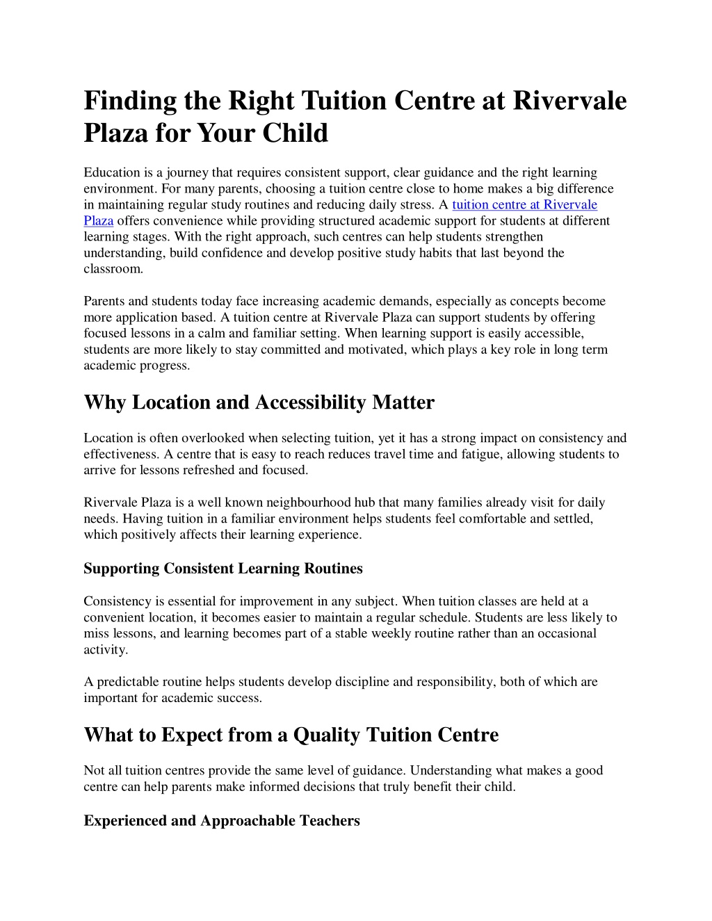 PPT - Quality Tuition Centre at Rivervale Plaza for Academic Excellence ...