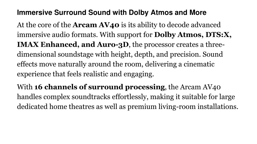 PPT - Arcam AV40 — The Ultimate 16-Channel Dolby Atmos AV Processor for ...