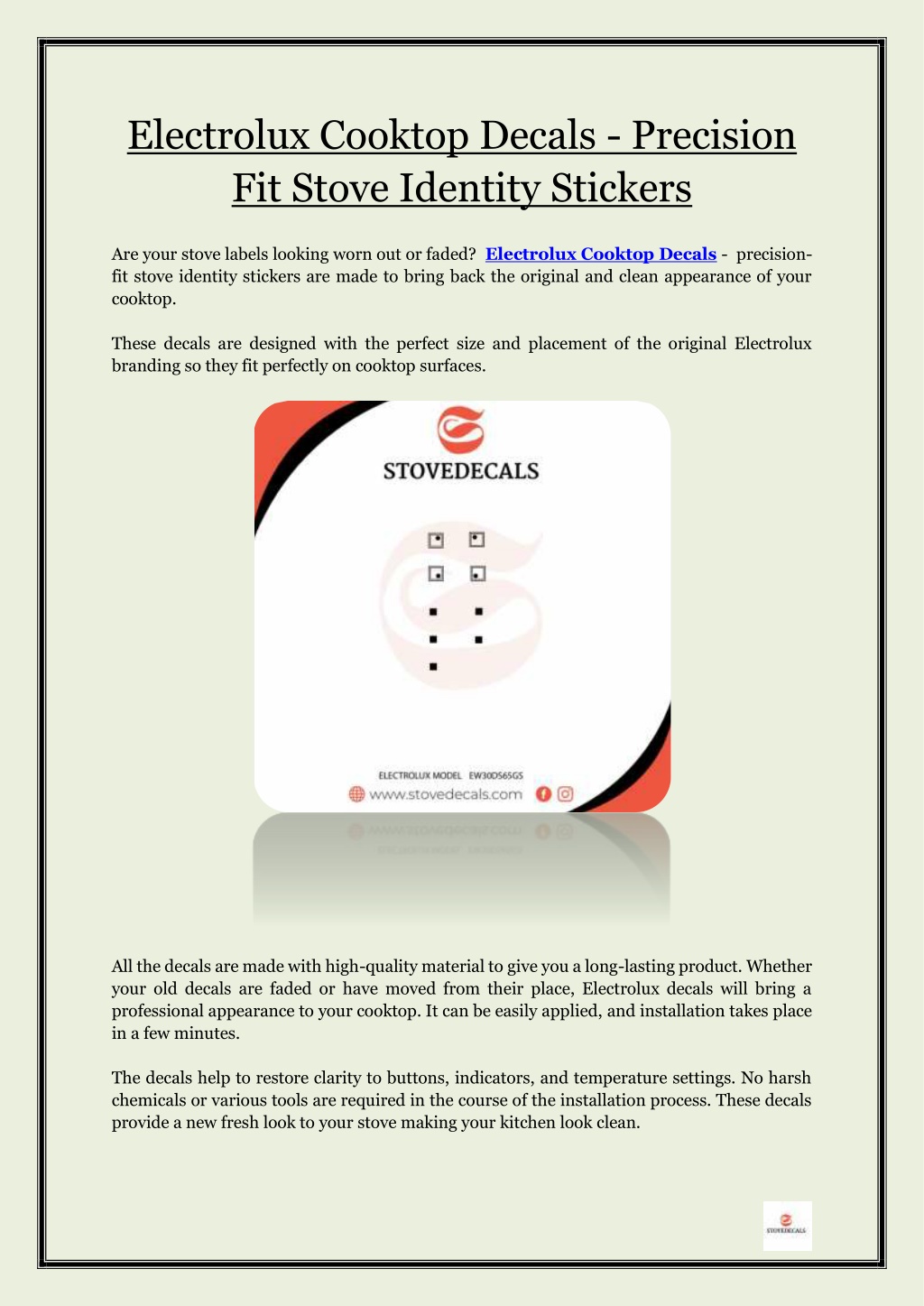 PPT - Electrolux Cooktop Decals - Precision Fit Stove Identity Stickers ...