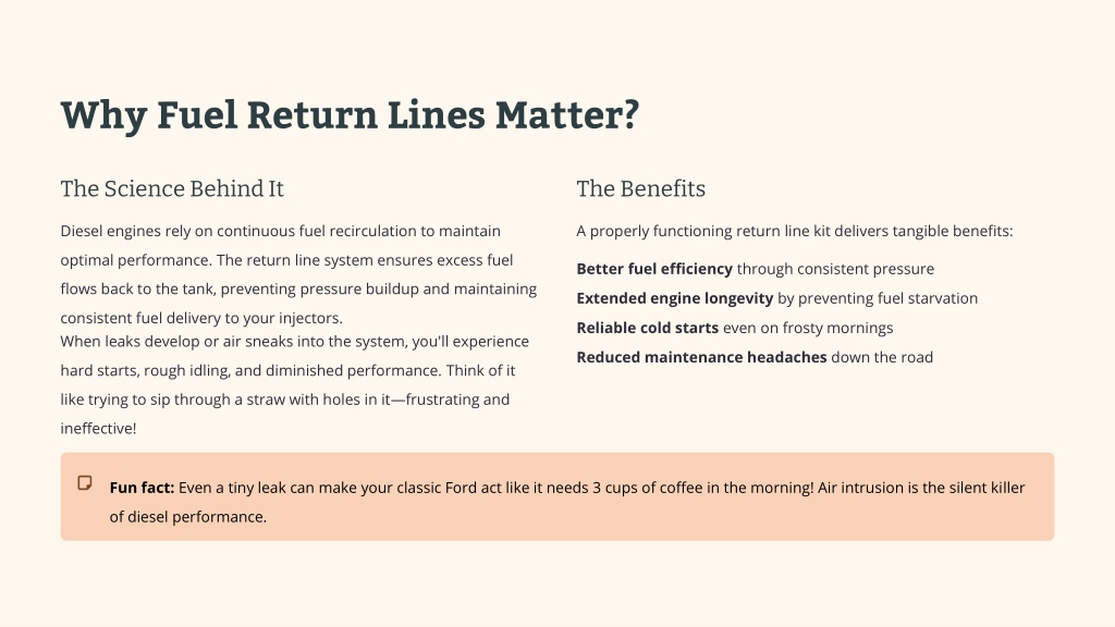 PPT - Maintaining Your Classic Ford Diesel: Injector Return Line ...