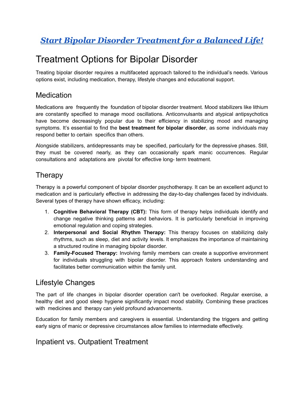 PPT - What Are the Common Treatment Options Available for Bipolar ...