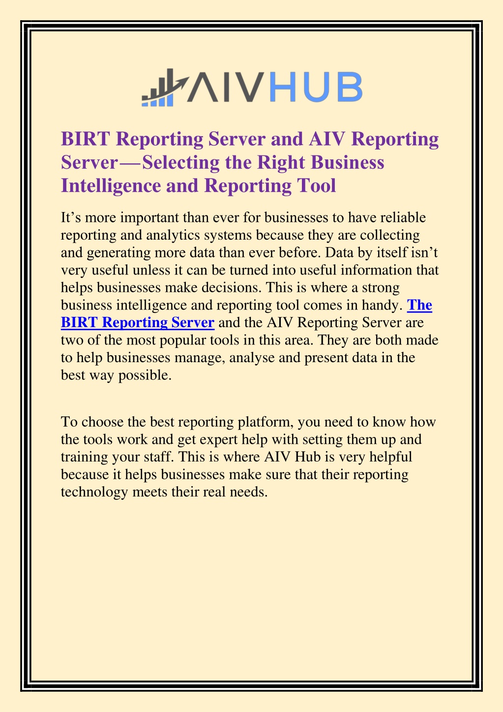 PPT - BIRT Reporting Server and AIV Reporting Server Selecting the ...