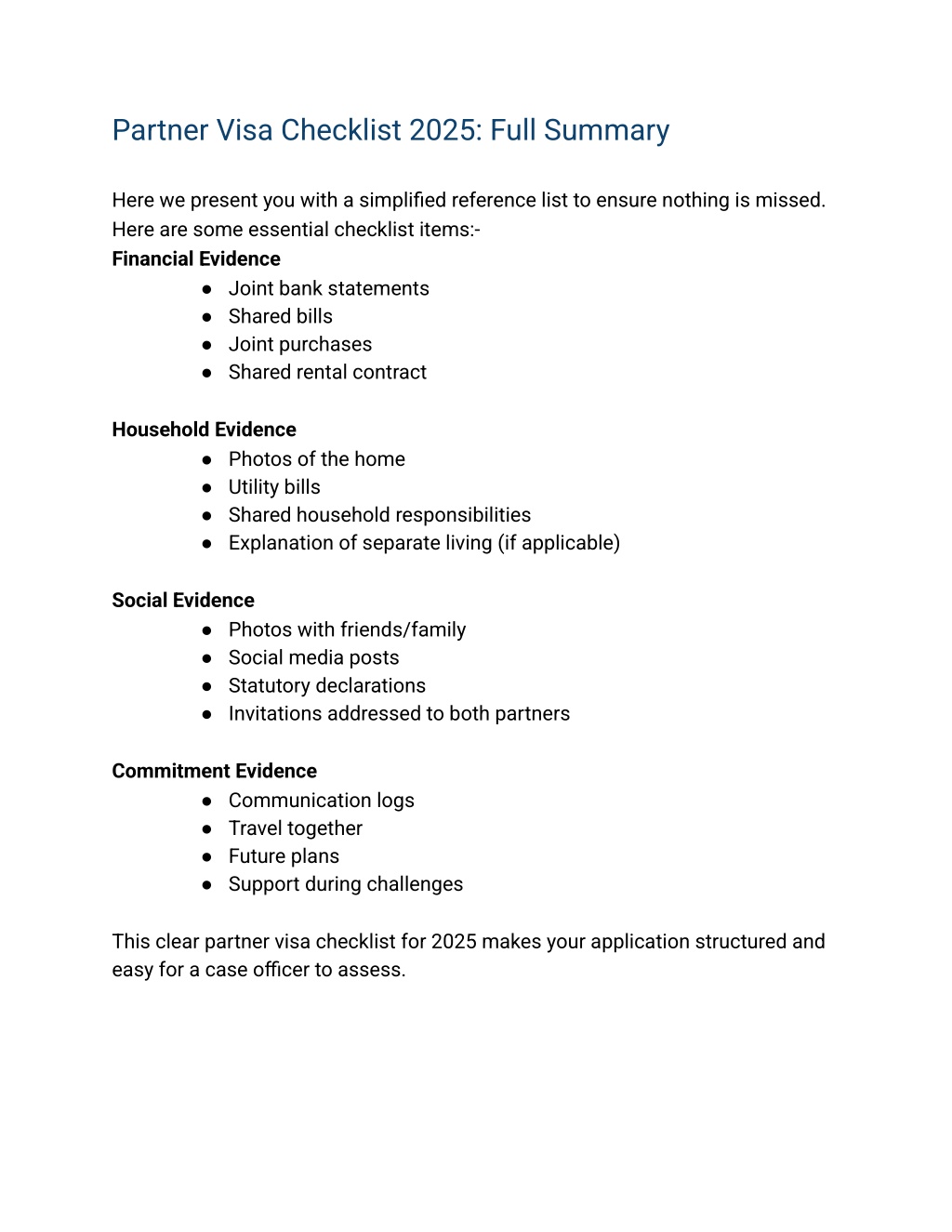 PPT - Relationship Evidence Checklist for Partner Visa Australia ...