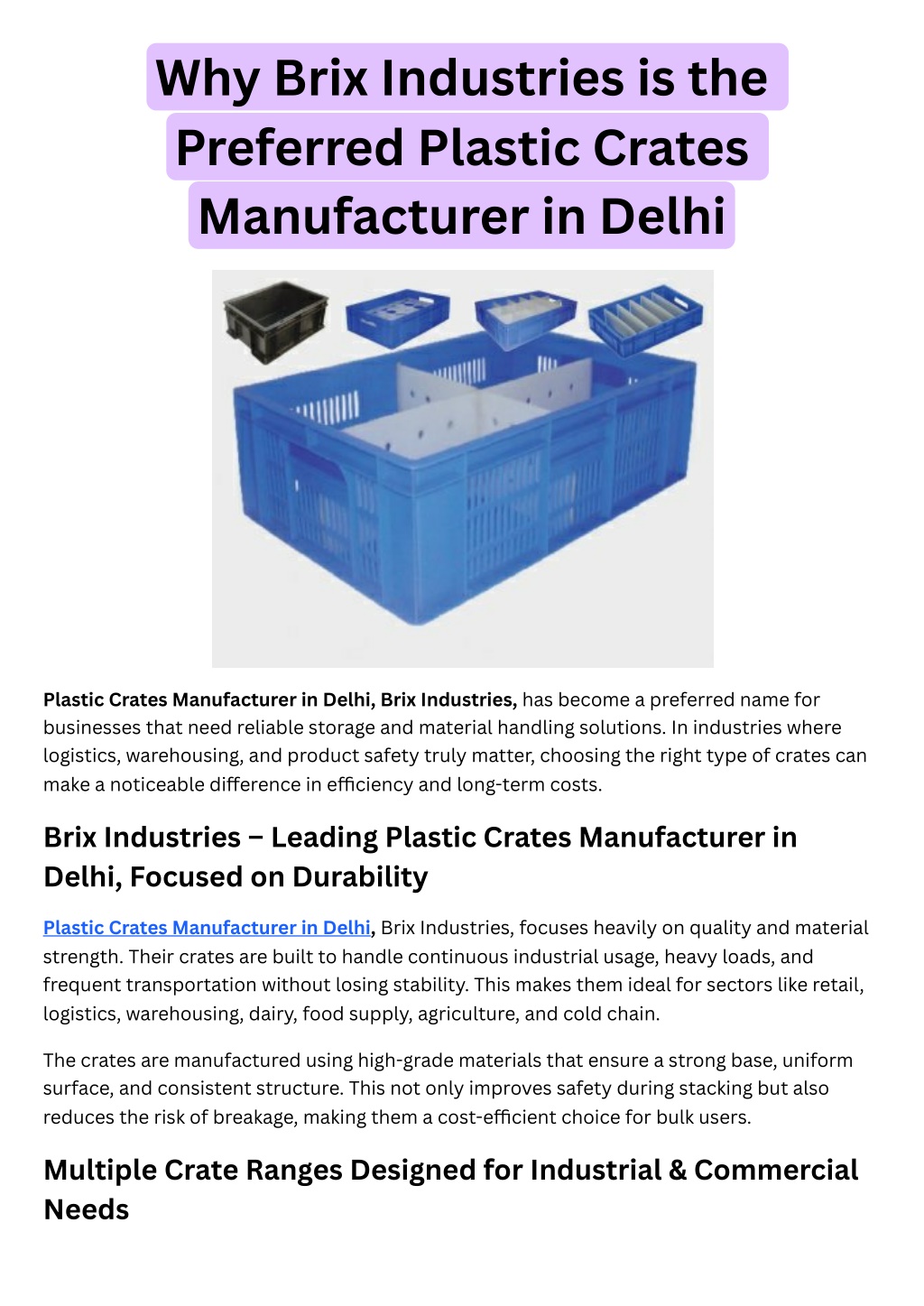 PPT - Why Brix Industries is the Preferred Plastic Crates Manufacturer ...