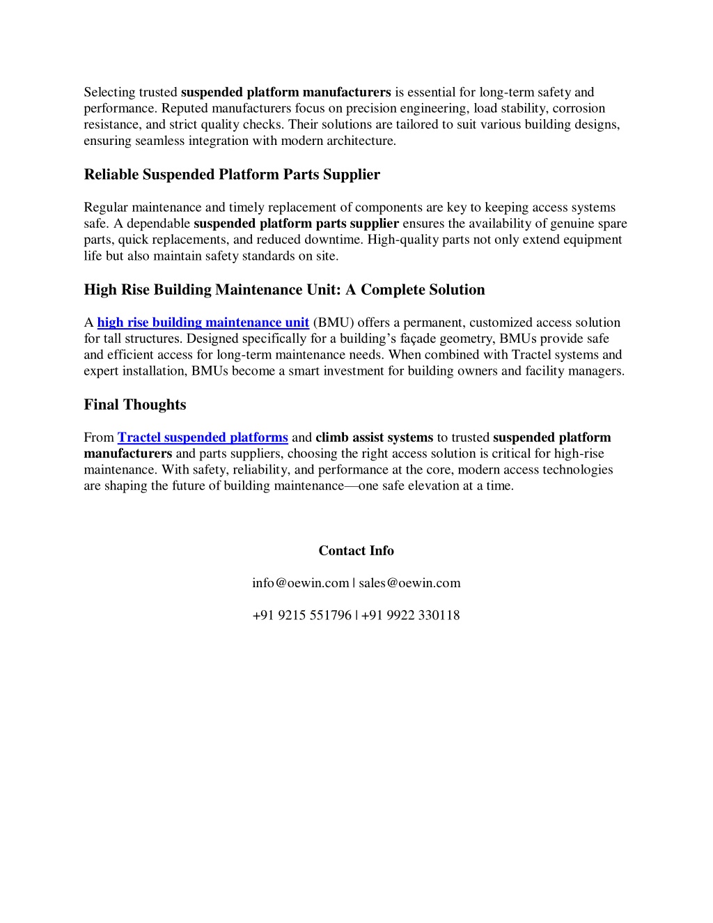 PPT - Tractel Suspended Platforms That Redefine Safety at Height ...