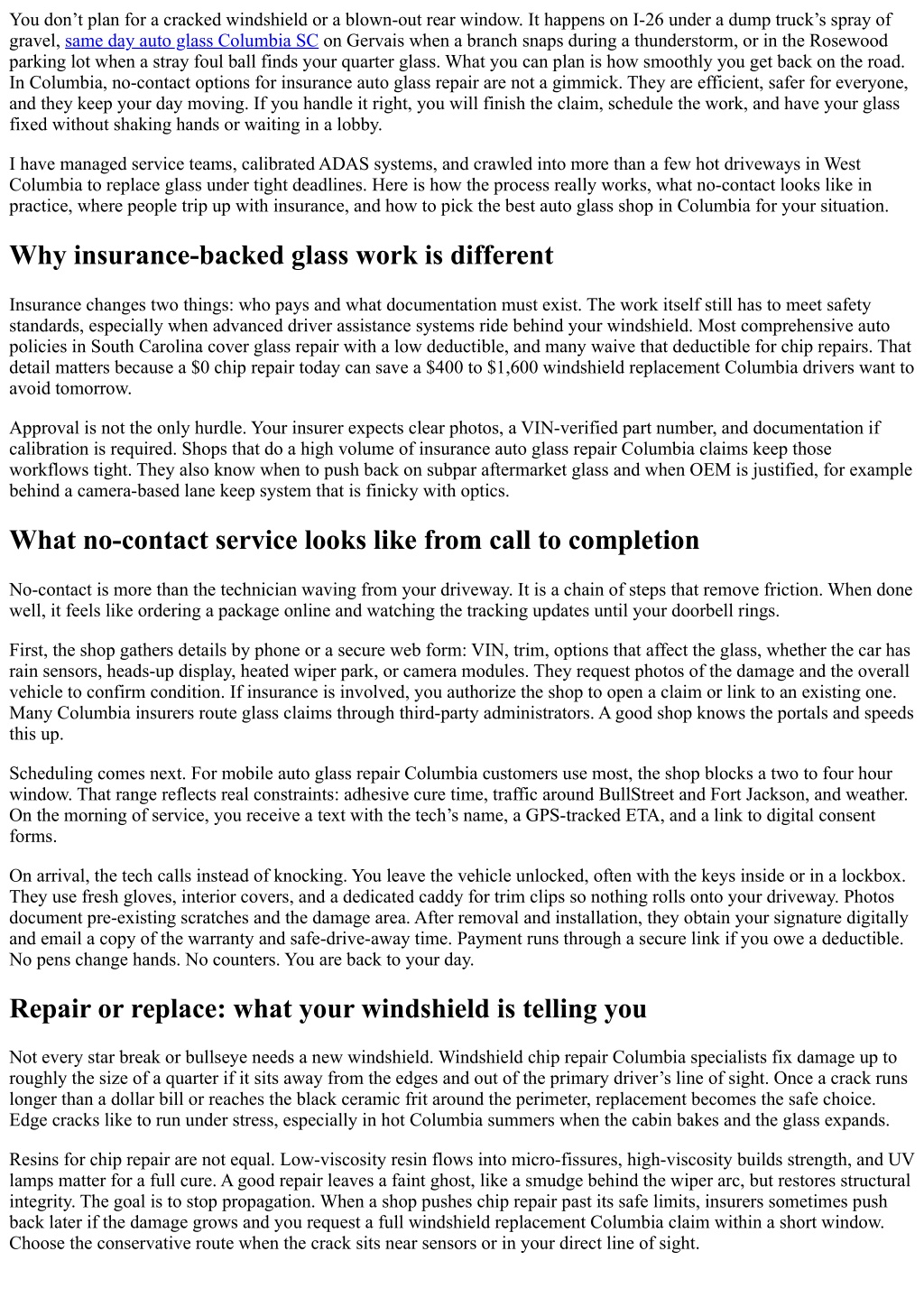 PPT - Insurance Auto Glass Repair Columbia: No-Contact Service Options ...