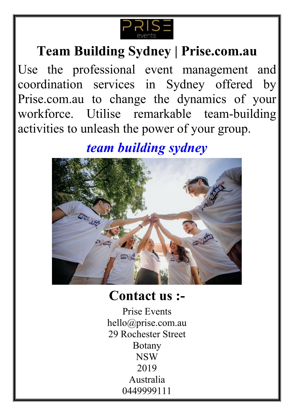 PPT - Team Building Sydney | Prise.com.au PowerPoint Presentation, free ...