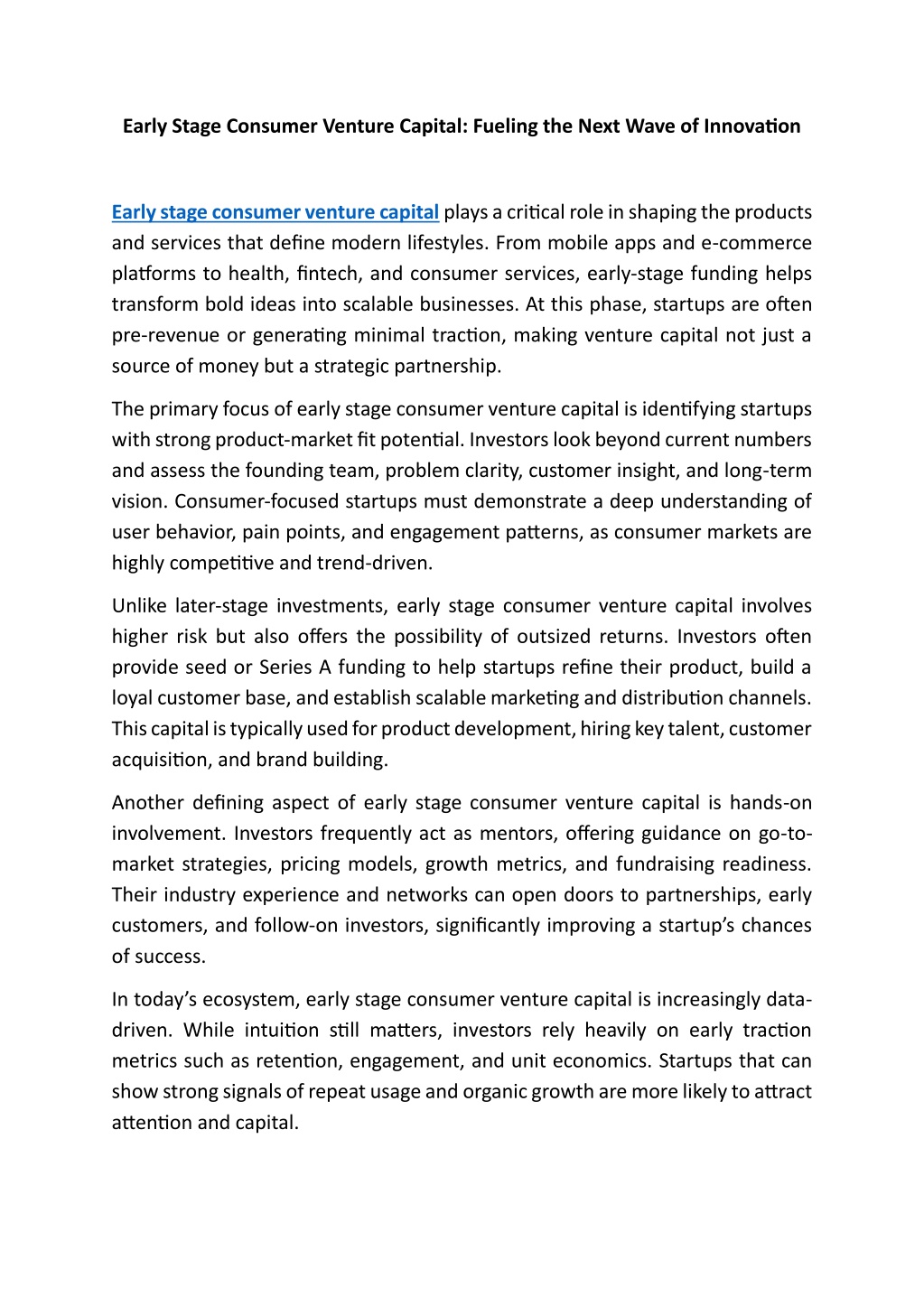 PPT - Early Stage Consumer Venture Capital Fueling the Next Wave of ...