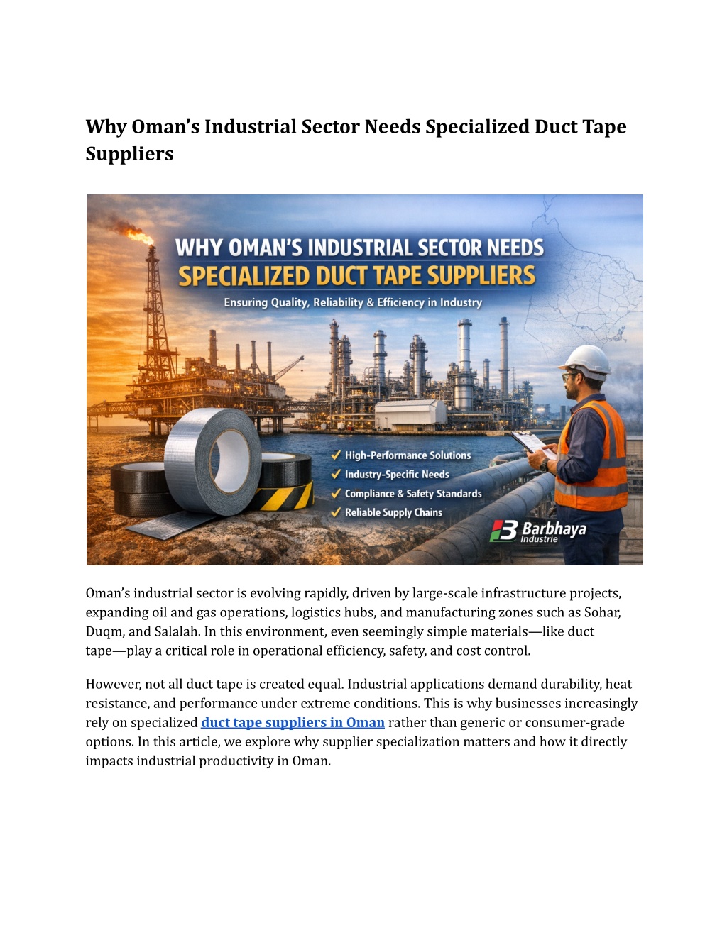 PPT - Why Oman’s Industrial Sector Needs Specialized Duct Tape ...