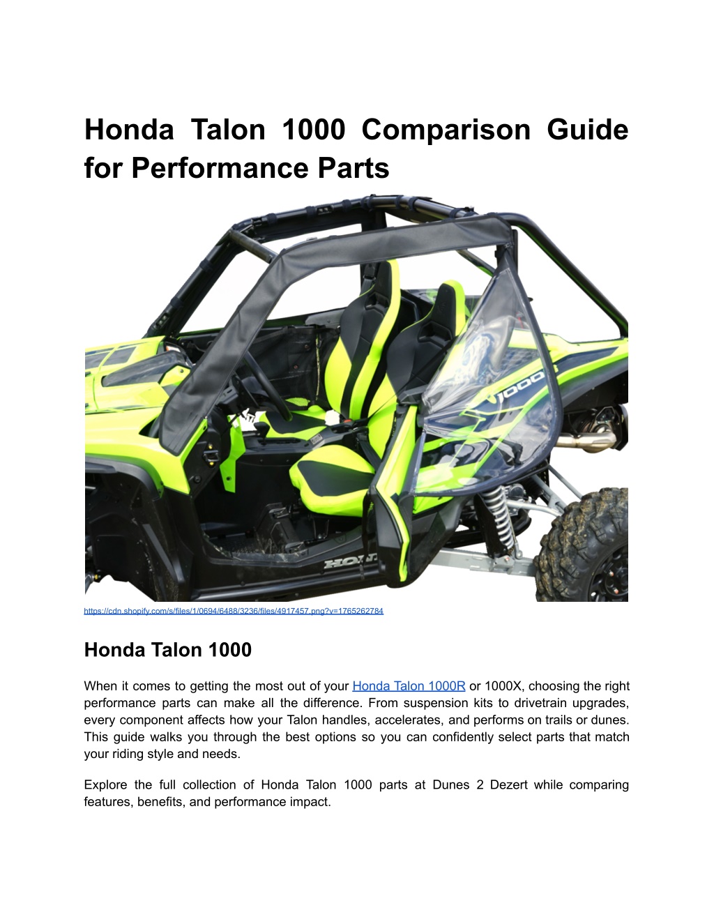 PPT - Honda Talon 1000 Comparison Guide for Performance Parts ...