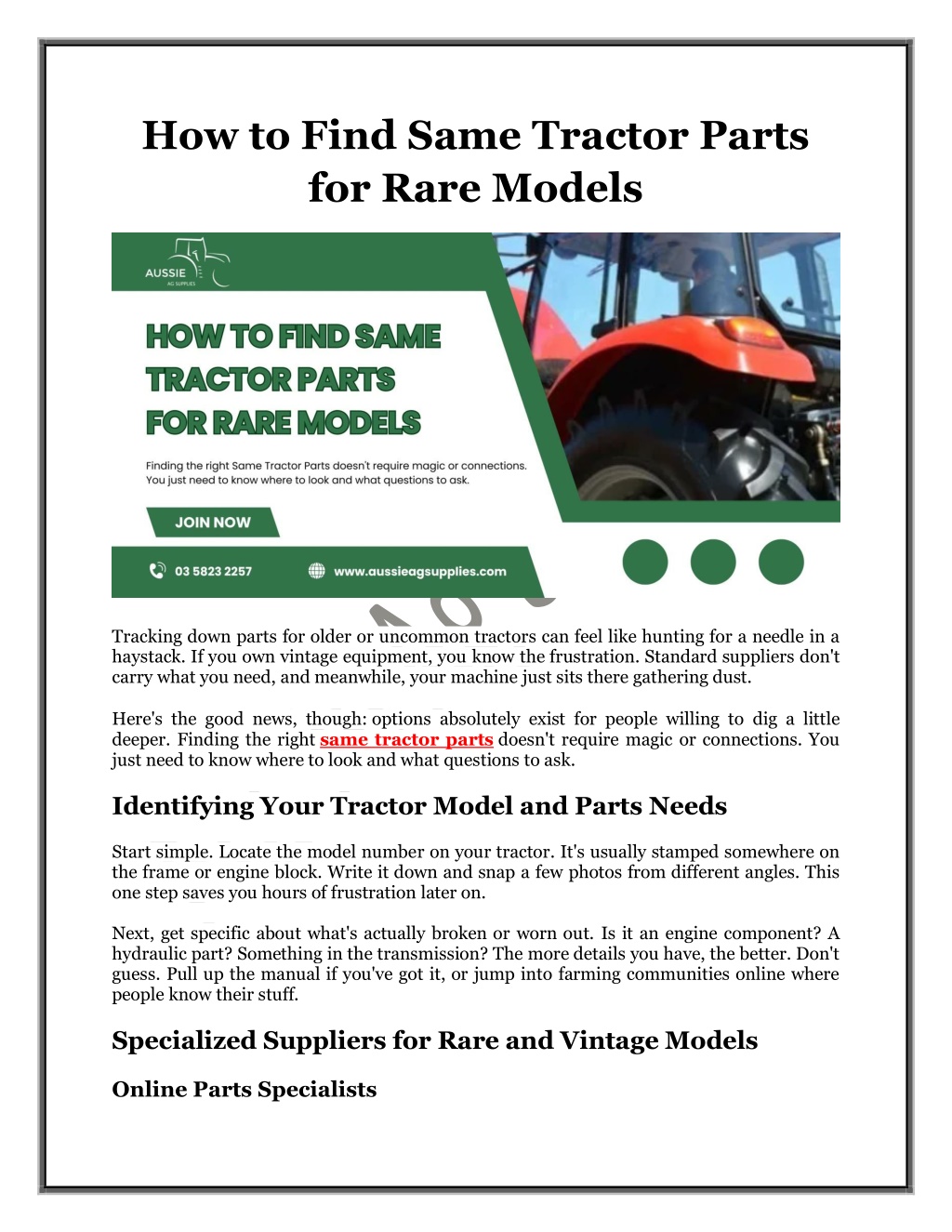PPT - How to Find Same Tractor Parts for Rare Models PowerPoint ...