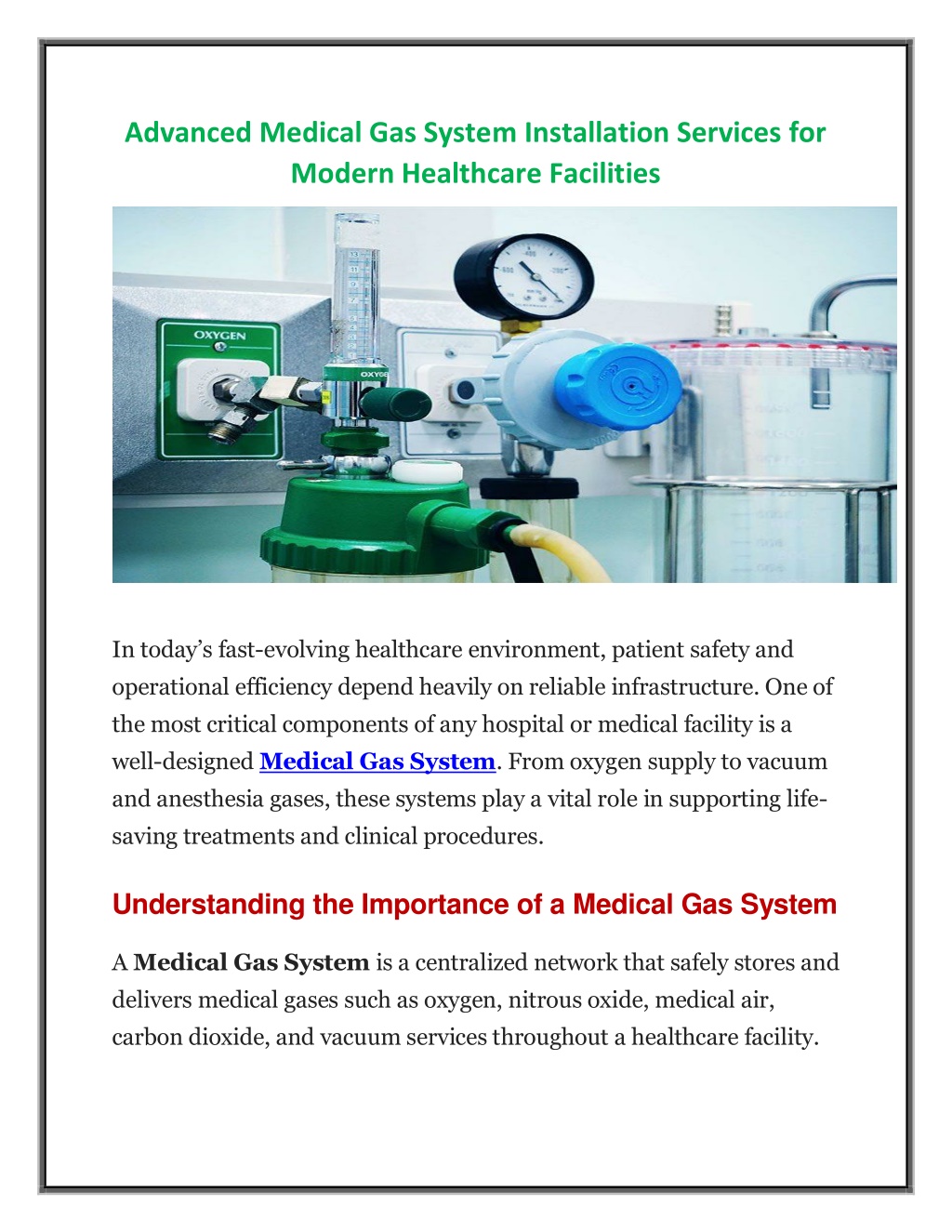 PPT - Advanced Medical Gas System Installation Services for Modern ...