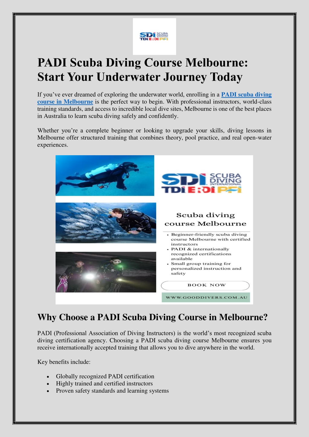 PPT - PADI Scuba Diving Course Melbourne: Start Your Underwater Journey ...