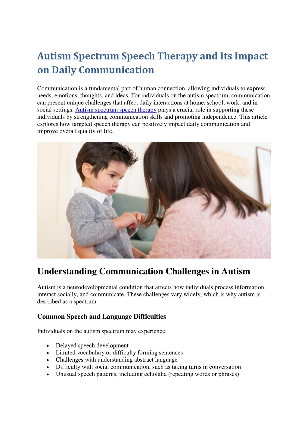 PPT - Autism Spectrum Speech Therapy and Its Impact on Daily ...