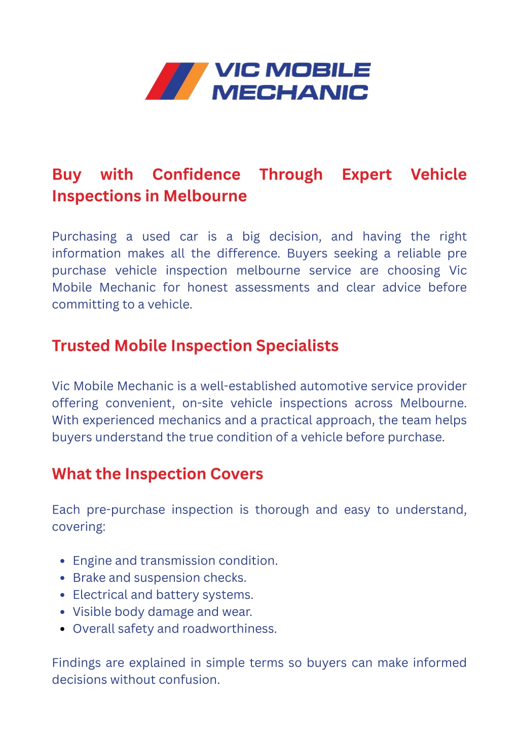 PPT - Pre Purchase Vehicle Inspection Melbourne | Vic Mobile Mechanic ...