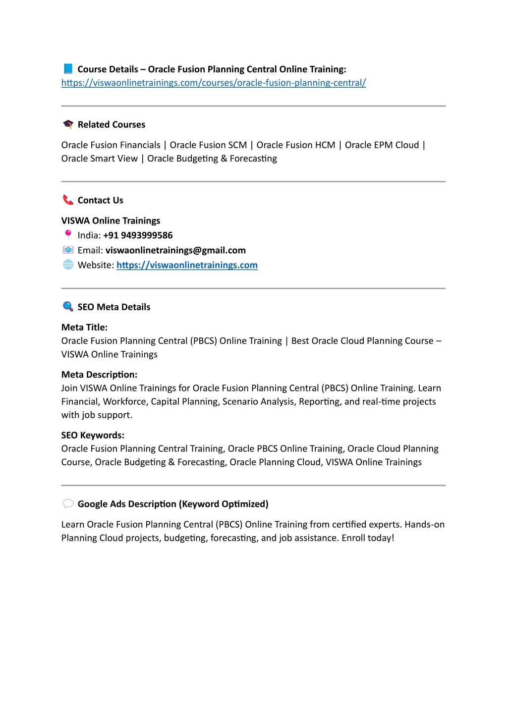 PPT - Oracle Fusion Planning Central Online Training from India ...