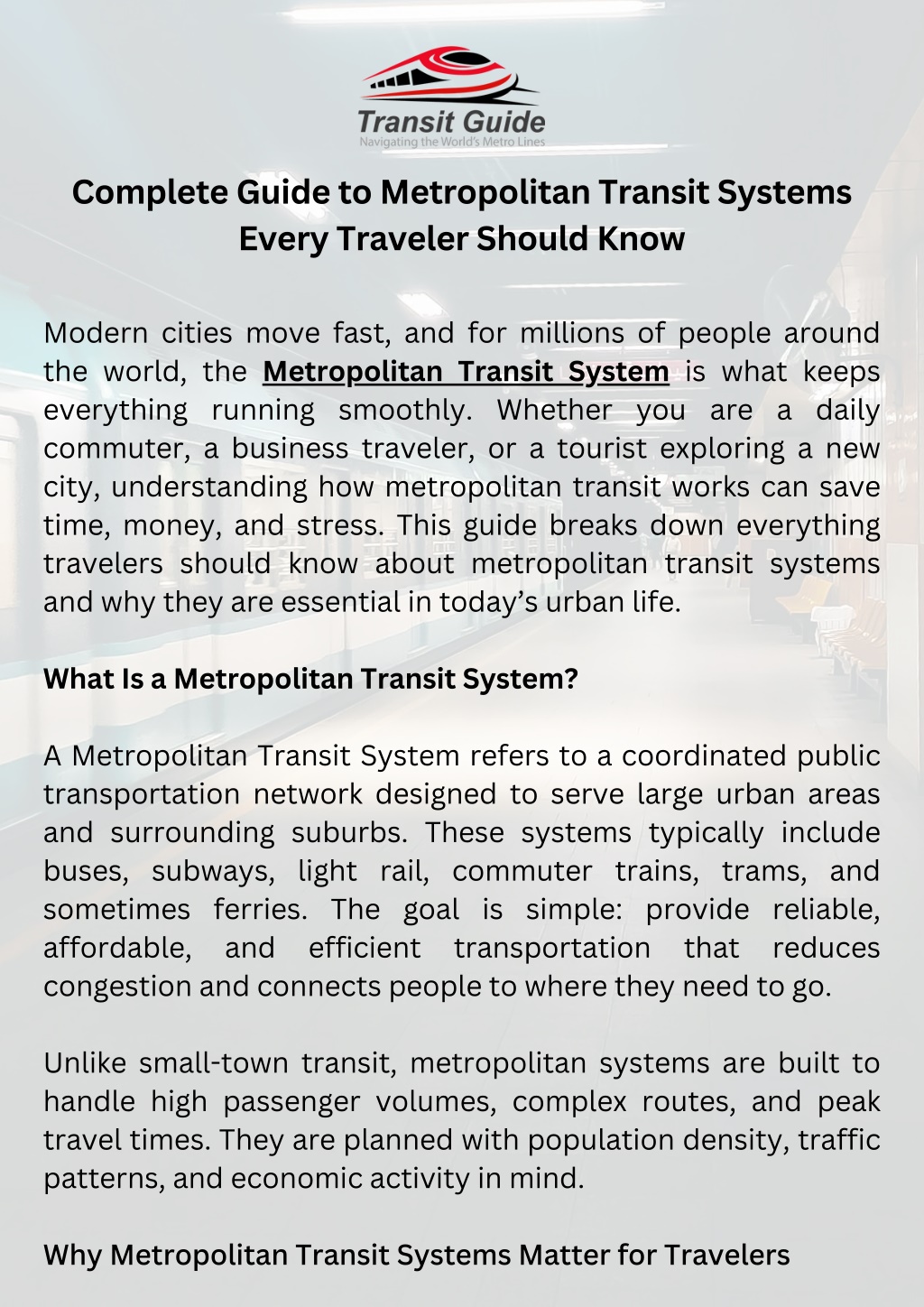 PPT - Complete Guide to Metropolitan Transit Systems Every Traveler ...