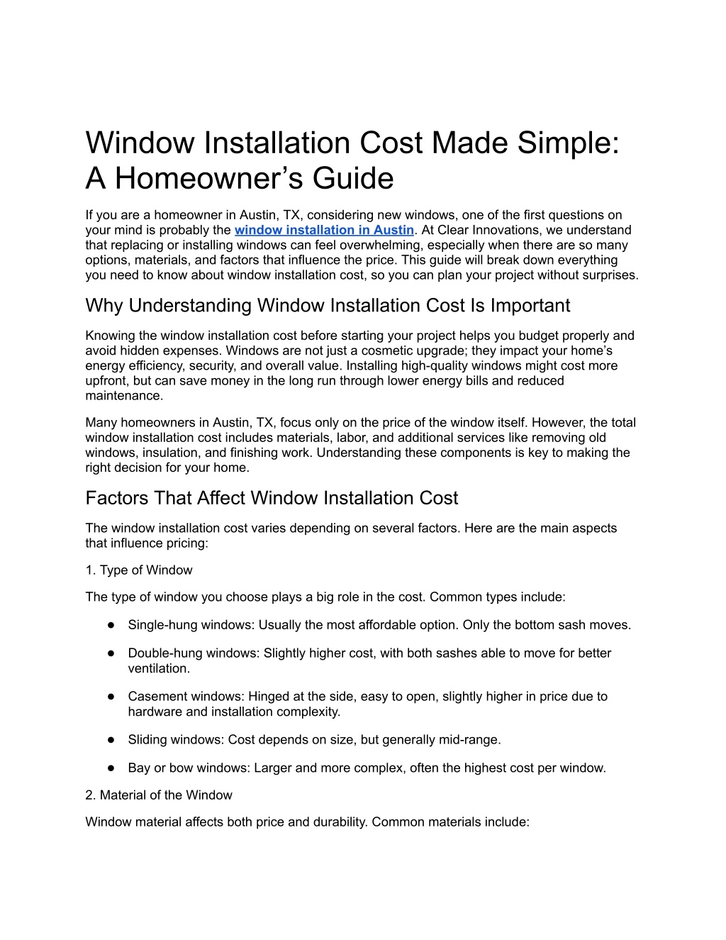 PPT - Window Installation Costs Explained for Homeowners | Clear ...
