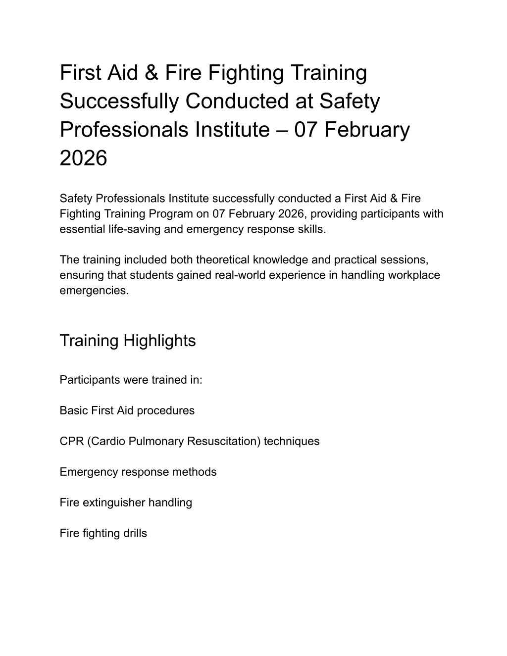 PPT - First Aid & Fire Fighting Training Successfully Conducted at ...