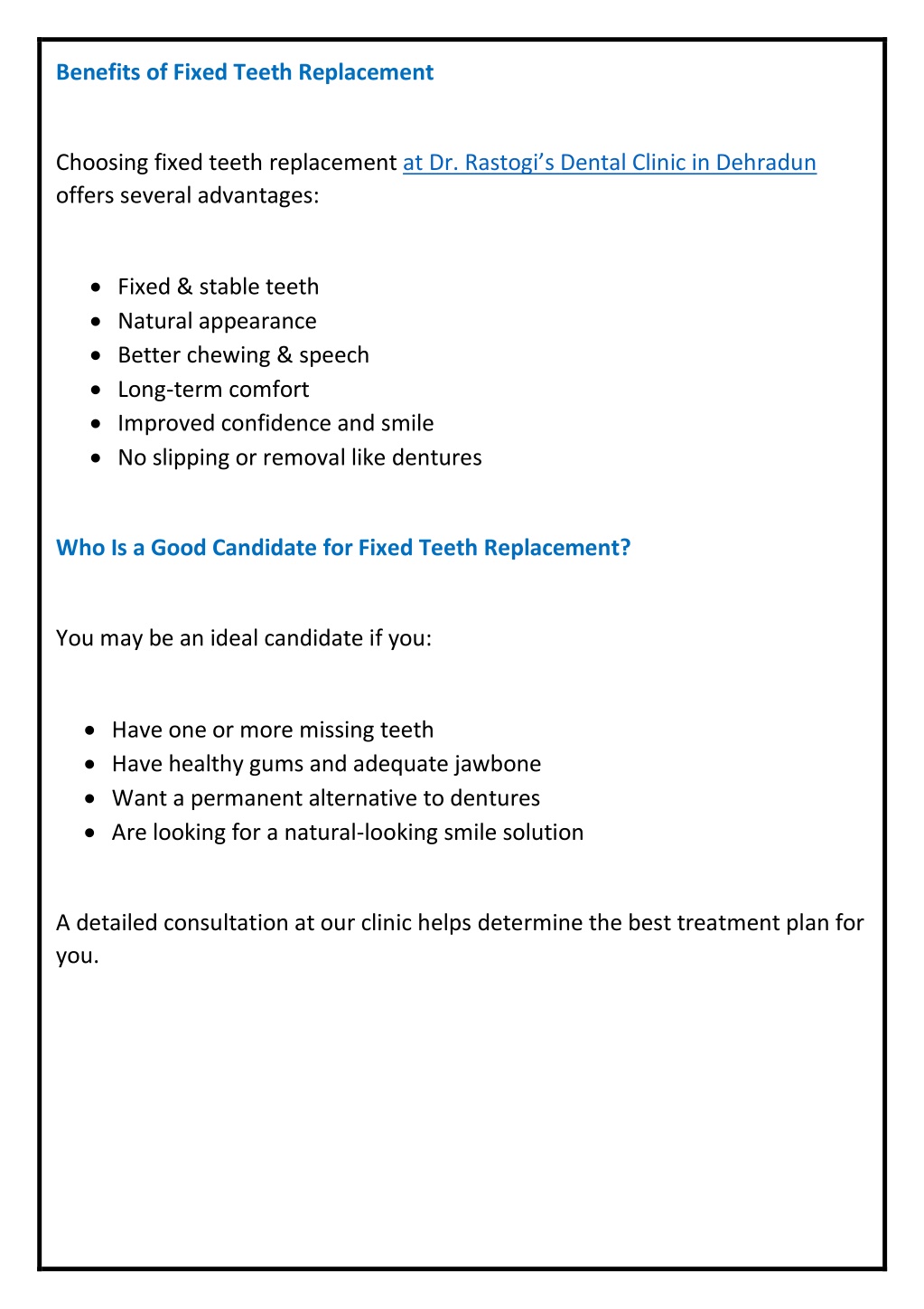 PPT - Fixed Teeth Replacement in Dehradun Dr. Rastogi’s Dental Clinic ...