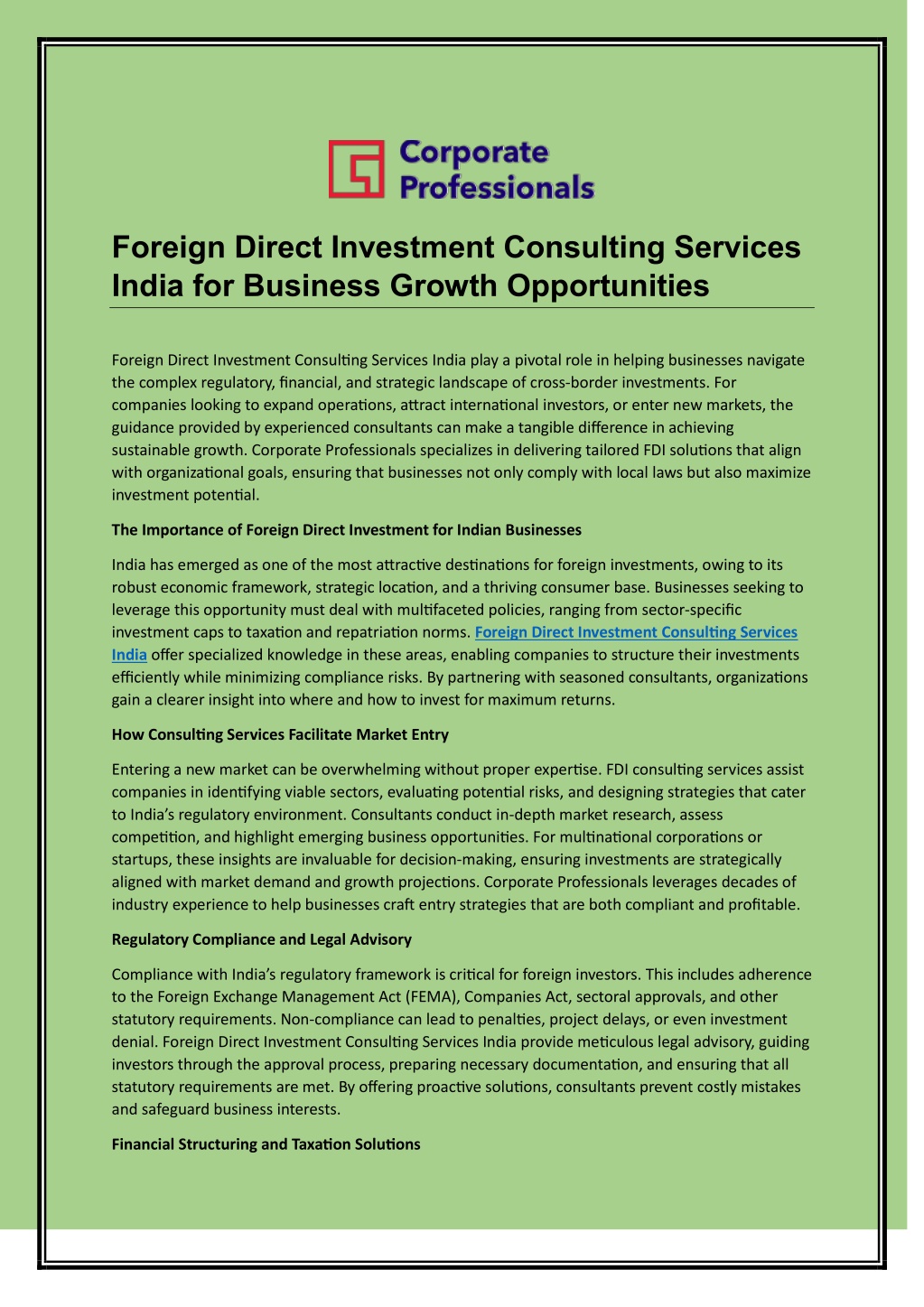 PPT - Foreign Direct Investment Consulting Services India for Business ...