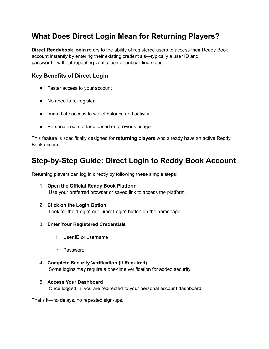 PPT - Direct Login to Reddy Book Account _ Returning Players Guide ...