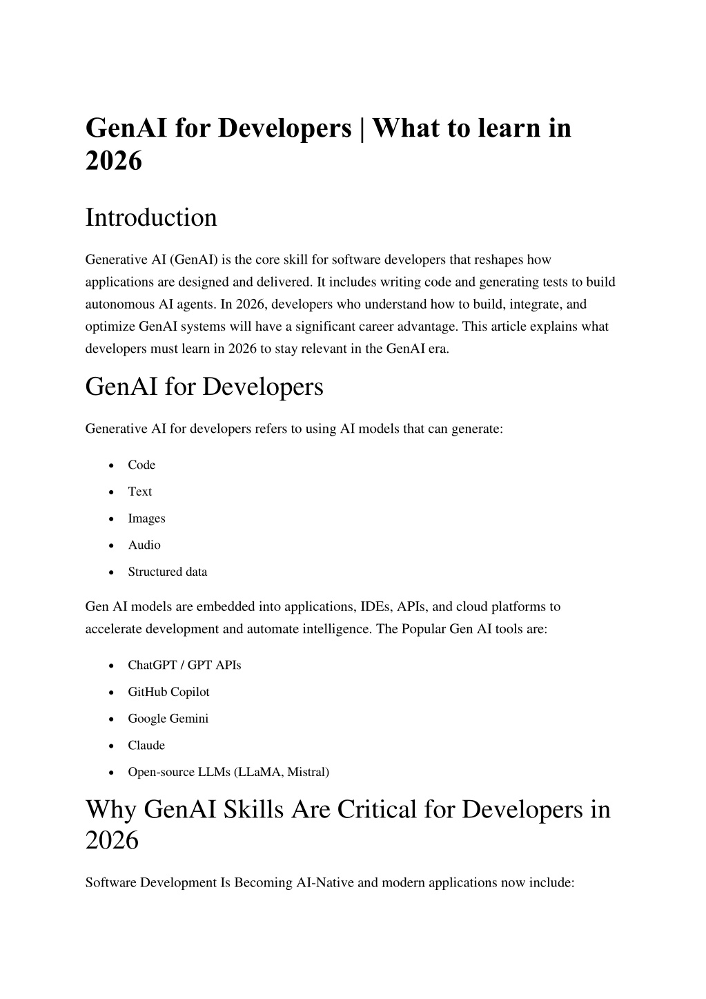 PPT - GenAI for Developers, What to learn in 2026_Credo Systemz ...