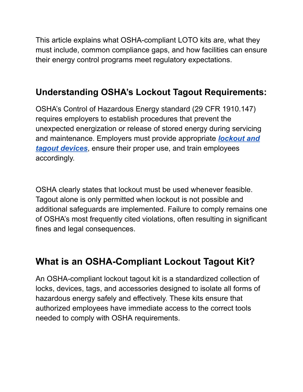 PPT - OSHA-Compliant Lockout Tagout Kits What Every U.S. Facility Must ...