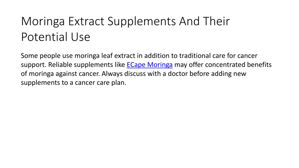 PPT - Moringa Compounds Show Promise Against Cancer PowerPoint ...