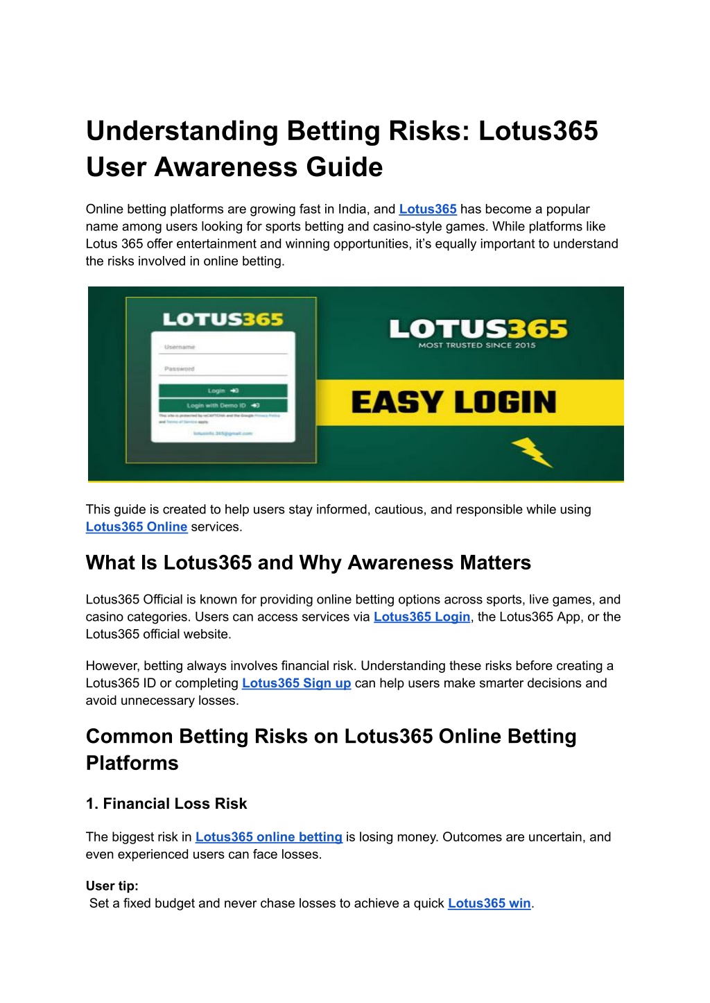 PPT - Understanding Betting Risks_ Lotus365 User Awareness Guide ...