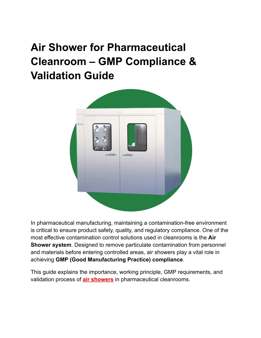 PPT - Air Shower for Pharmaceutical Cleanroom – GMP Compliance ...