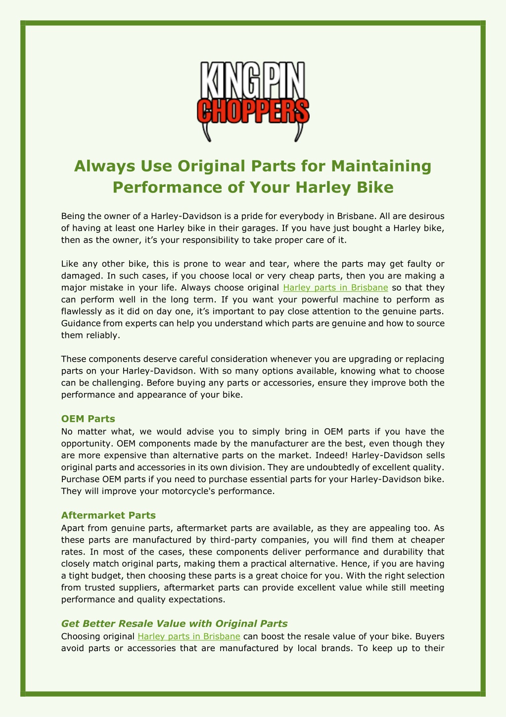 PPT - Always Use Original Parts for Maintaining Performance of Your ...