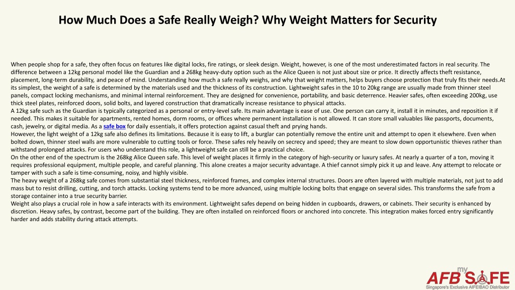 PPT - How Much Does a Safe Really Weigh Why Weight Matters for Security ...