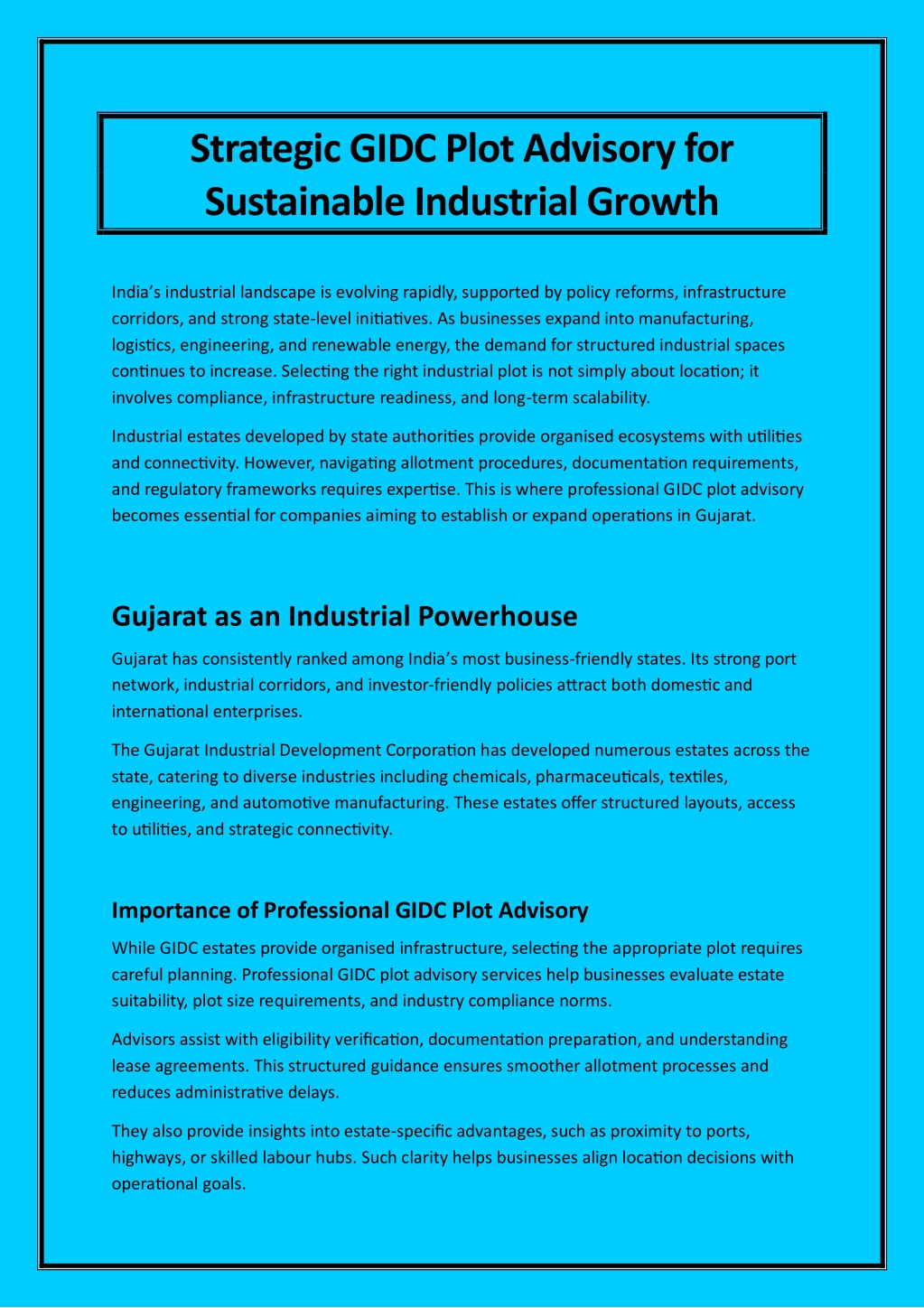 PPT - Strategic GIDC Plot Advisory for Sustainable Industrial Growth ...